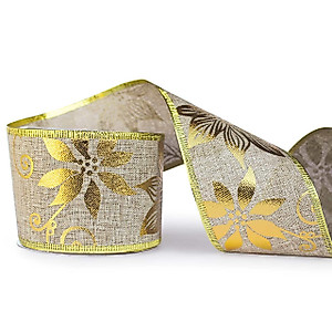 Gold Ribbon Wired Christmas Tree Ribbon 2.5 Inch Burlap Ribbons Xmas 6 Rolls 36 Yards Metallic Glitter Crafts Decorating Gift Wrapping Bows Gift Wrap Bow Trees Topper Wreath Indoor/Outdoor