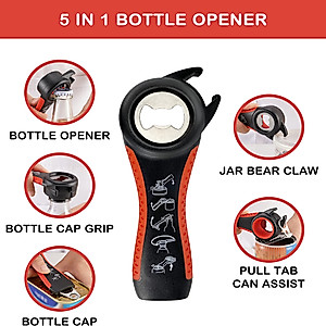 Jar Opener for Weak Hands, Easy Twist Jar Opener For Seniors with Arthritis, 5 in 1 Multi Function Bottle Opener Lid Opener For Arthritic Hands with Non Slip Rubber Jar Gripper Pad (Red)