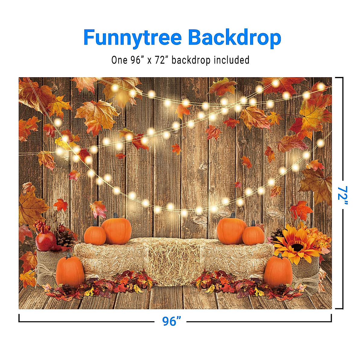 Funnytree 8x6FT Fall Pumpkin Photography Backdrop Autumn Tanksgiving Harvest Hay Leaves Wooden Background Sunflower Maple Baby Shower Banner Decoration Party Supplies Photo Booth Prop