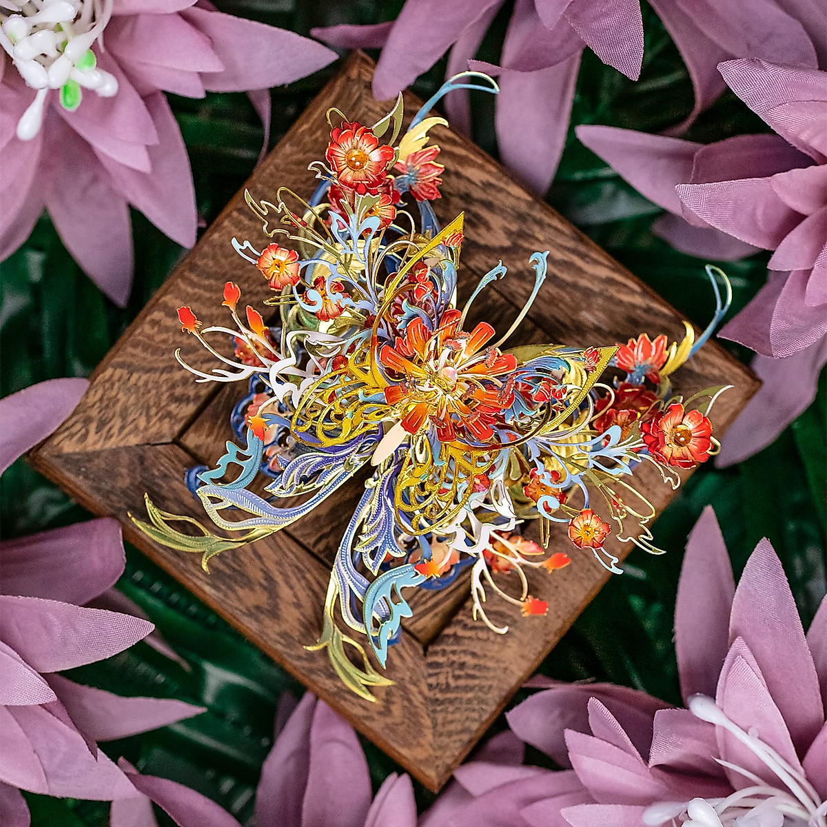 MU 3D Metal Puzzle Model Kits for Adult Flower and Butterfly D-Sunset, Assembled Metal Insects Puzzles for Beginner to Build, Birthday Xmas Gifts Brain Teaser DIY Set Home Decor