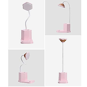 WYZDQ Multifunctional USB Charging Double Touch Student Desktop Pen Holder Desk Lamp LED Soft Night Light 7-Color Atmosphere Light Night Light,Pink