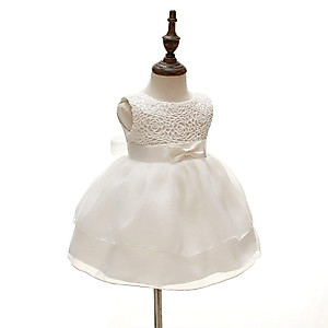 Meiqiduo Baby Girls Dresses Christening Wedding Pageant Bow Formal Dress Ivory White (6M/6-12months)