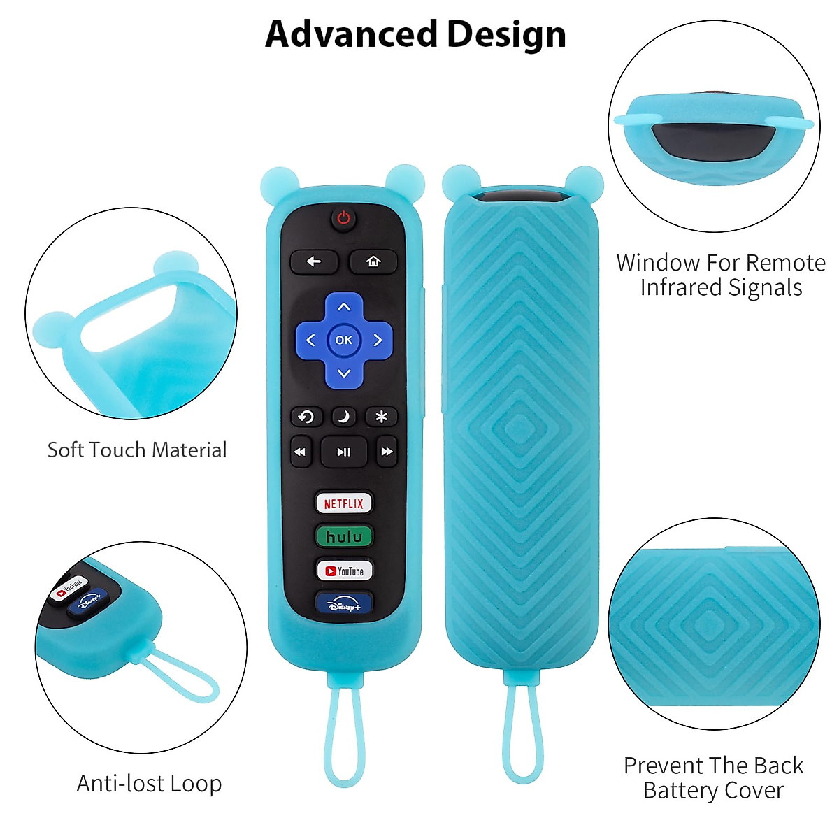 2 Pack Cute Roku Remote Cover - Silicone Protective Case for Roku TV TCL - Anti Slip Remote Sleeve Glow in The Dark (Glow Green + Glow Blue)