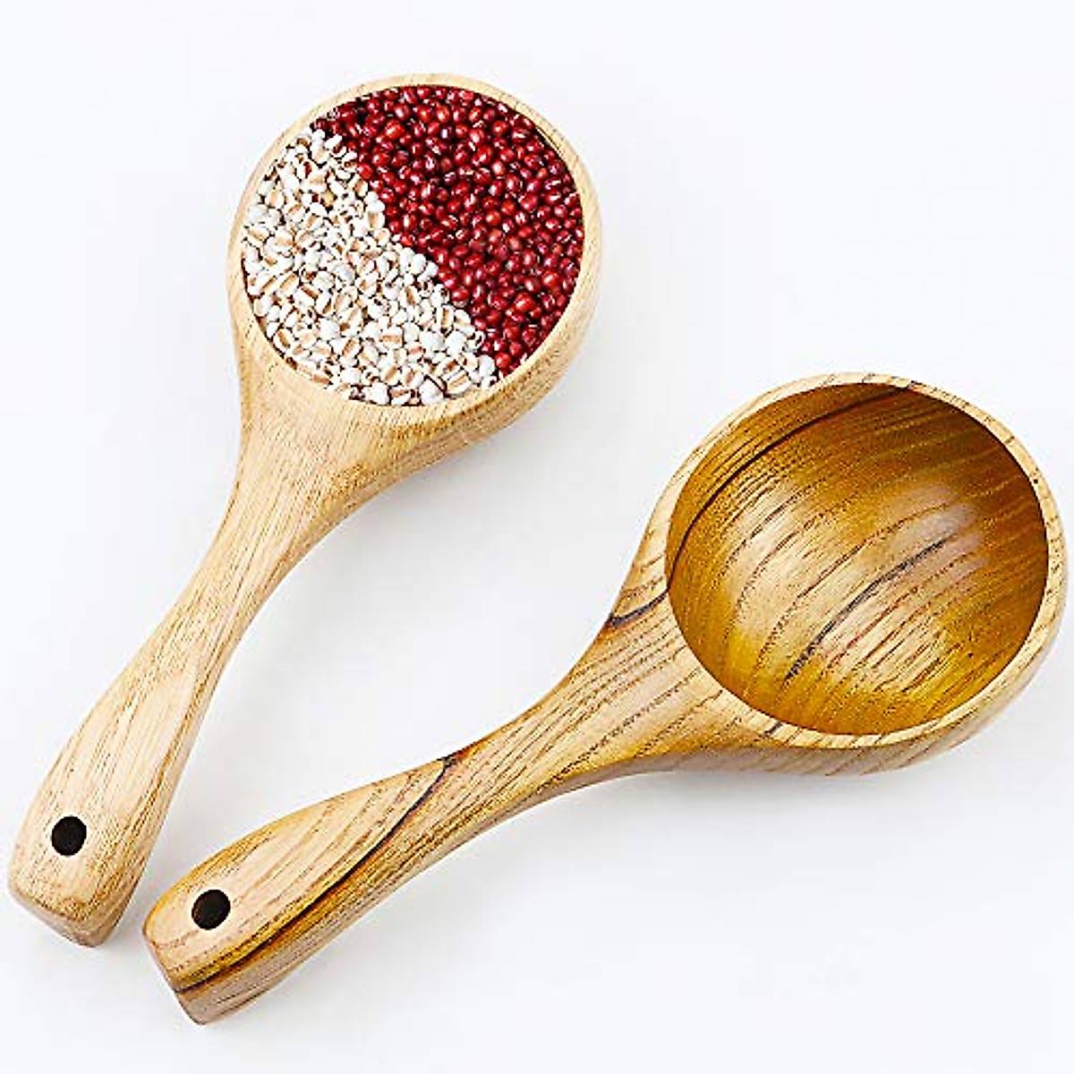 BILLIOTEAM 2 Pack Wooden Kitchen Scoop Ladle,Multipurpose Large Solid Wood Water Spoon Serving Soup Tablespoon for Cooking,Bath Salt,Canisters Flour