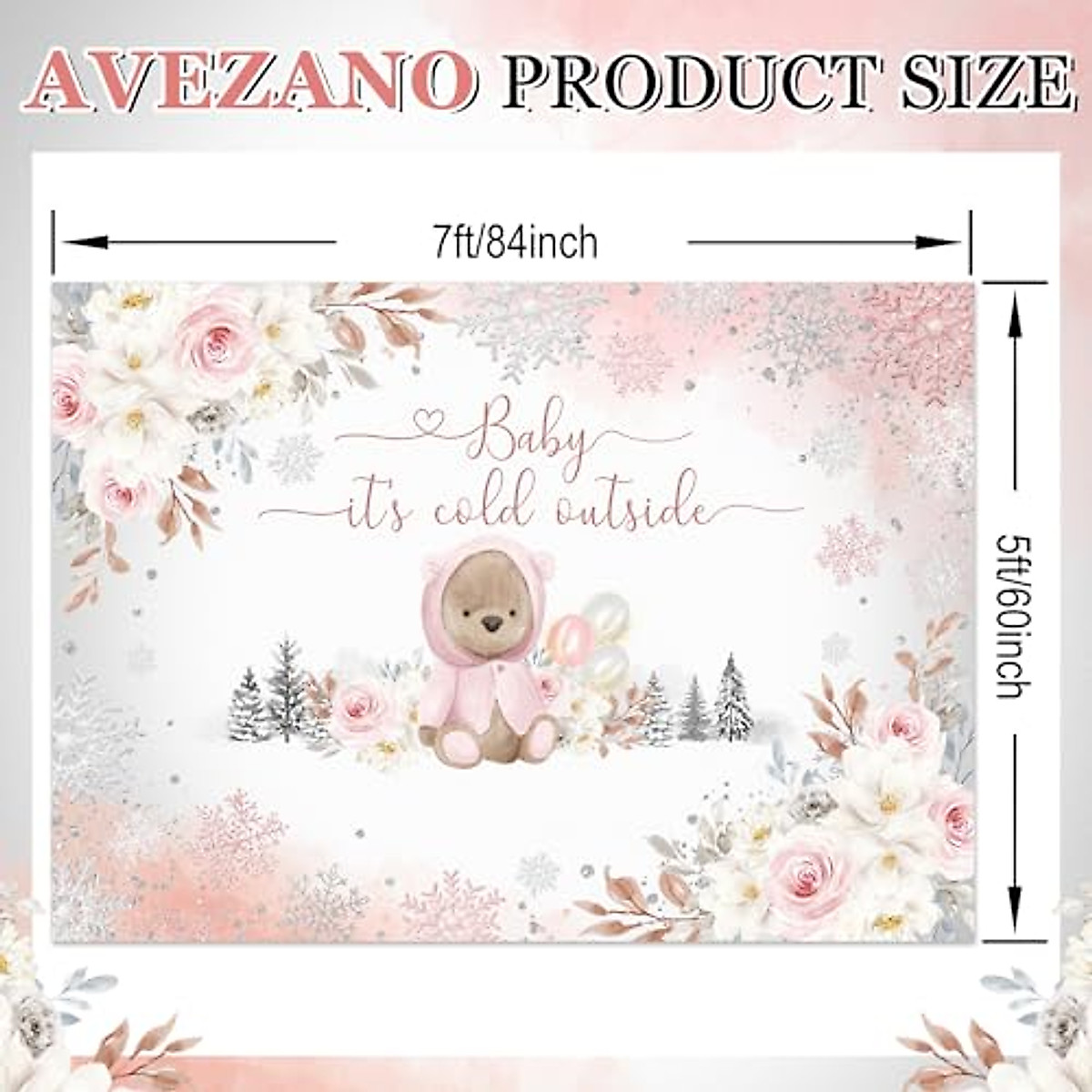Avezano Winter Bear Baby Shower Backdrop for Girls Baby It's Cold Outside Party Decorations Photography Background We can Bearly Wait Pink Snowflakes Baby Shower Photoshoot (7x5ft)