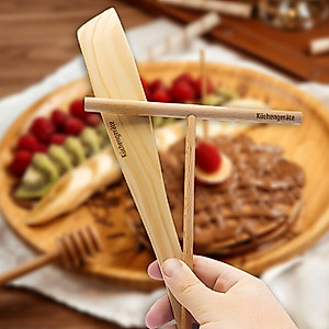 Kuchengerate Set of 2 7" inc Crepe Spreader Stick & 12" inc Spatula Turner - T Shaped Structure - Handmade Natural Beech Wood - No Paint No Polish - Kitchen Decoratives - Best Gift Set Idea