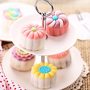 2 Sets Mooncake Mold Press 50g with 11 Stamps, SENHAI Flower and Triangle Shape Decoration Tools for Baking DIY Cookie - White