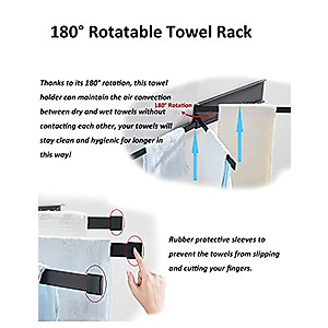 MAOERFUL 3 Swing Arms Towel Holder Wall Mount Towel Rack Dish Rag Dishcloths Washcloth Storage Organizer Hanger Swivel Hand Towel Bar for Sink Door Cabinet in Kitchen Bathroom (Black)