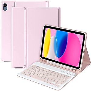 MMK Keyboard Case for iPad 10th Generation 10.9" 2022, for iPad Keyboard 10th Generation Case for (A2757/A2777/A2696/A3162), for iPad Case with Detachable Bluetooth Keyboard & Pencil Holder-Pink