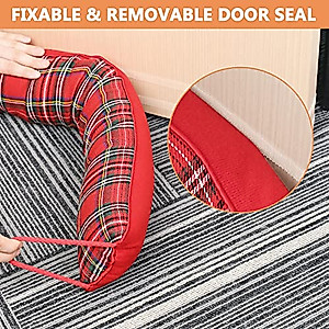 Under Door Draft Stopper 32 Inches Noise Blocker for Door Bottom Air Seal Insulation and Soundproof, Heavy Duty Weather Guard Snake Stripping,Tartan Check Red
