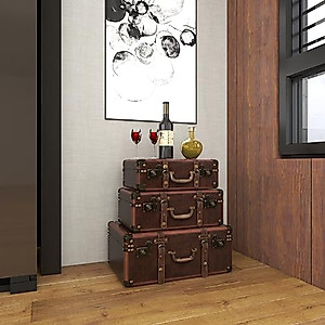 Deco 79 Vintage Faux Leather Trunk Set - Large Decorative Boxes