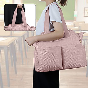 Fasrom Teacher Bag for Work Women, Large Utility Tote Bag with Laptop Compartment for Teacher Essentials (Empty Bag Only), Pink