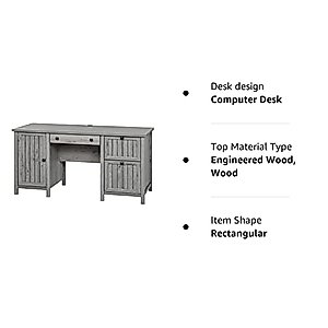 HOMCOM Vintage Executive Computer Desk, Home Office Work Station, Student Table with Cabinet & 3 Drawers for Hanging Files, Grey