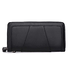 Earnda Womens wallet RFID Blocking Large Capacity Long Purse with Wristlet Card Holder Coin Pocket Pitch Black