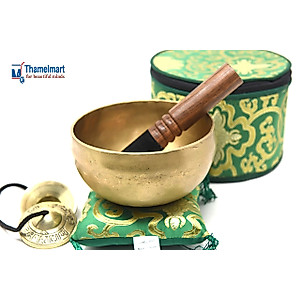 5.5" Superb Crown Chakra Tibetan Singing Bowl for Meditation, Sound Healing, Yoga & Sound Therapy. Made of 7 metals. Cushion Suede Leather Wooden Mallet, Box & Tingsha Included ~Nepal by Thamelmart.