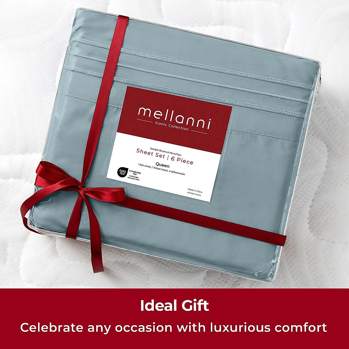 Mellanni Full Sheet Set - 6-Piece Iconic Collection Bedding, (Including 4 Pillowcases), 16-Inch Deep Pocket, Easy Care, Extra Soft, Cooling Sheets, Brushed Microfiber - Spa Blue