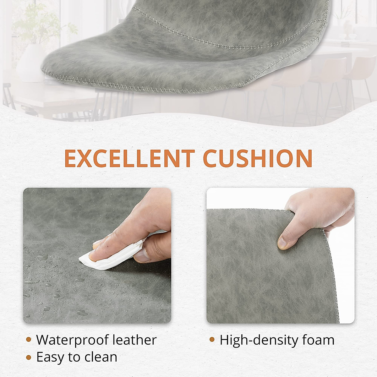 LUE BONA Bar Stools Set of 4, 24" ALX Faux Leather Barstools, Modern Counter Height Stools with Back and Metal Legs, Armless Counter Chairs for Kitchen Island, Grey