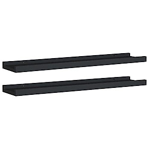INLIFE 2pcs Picture Frame Ledge Shelves MDF Wall Mounted Floating Shelves for Display,Storage Storage Shelves for Living Room,Bedroom,Office Black 23.6"x3.5"x1.2"(LxWxH)