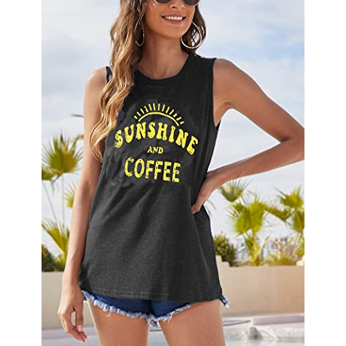 High Neck Tank Tops for Women Workout Shirts Sleeveless Summer Tops Loose Fit (X-Large, S-Gray)