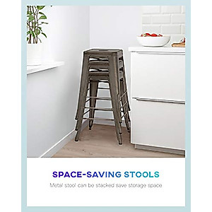 FDW 24 Inch Metal Stools Bar Stools Set Height Stackable Barstools Indoor Outdoor Dining Backless Kitchen Bar Stools Set of 4