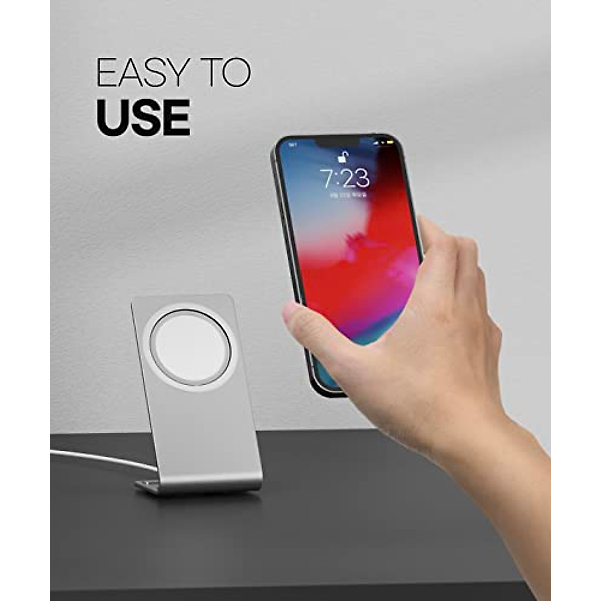 iLakia Cell Phone Stand for MagSafe Charger, Aluminum Charging Holder Dock Cradle for Desk, Mag-Safe Accessories Compatible with iPhone 14 13 12 Model Series, Silver Color (MagSafe Not Included)