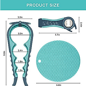 Jar Opener for Weak Hands, Seniors with Arthritis, 5 in 1 Multi Function Bottle Opener Lid Opener For Arthritic Hands with Non Slip Rubber Jar opener Gripper Pad(3-piece set, Blue)