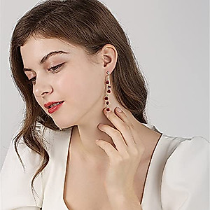 ANDPAI Unique Chic Long Tassel Chain Red Purple Rose Flower Dangle Drop Stud Earrings with White Sparkly Crystal for Women Statement Jewelry Gifts (Red)