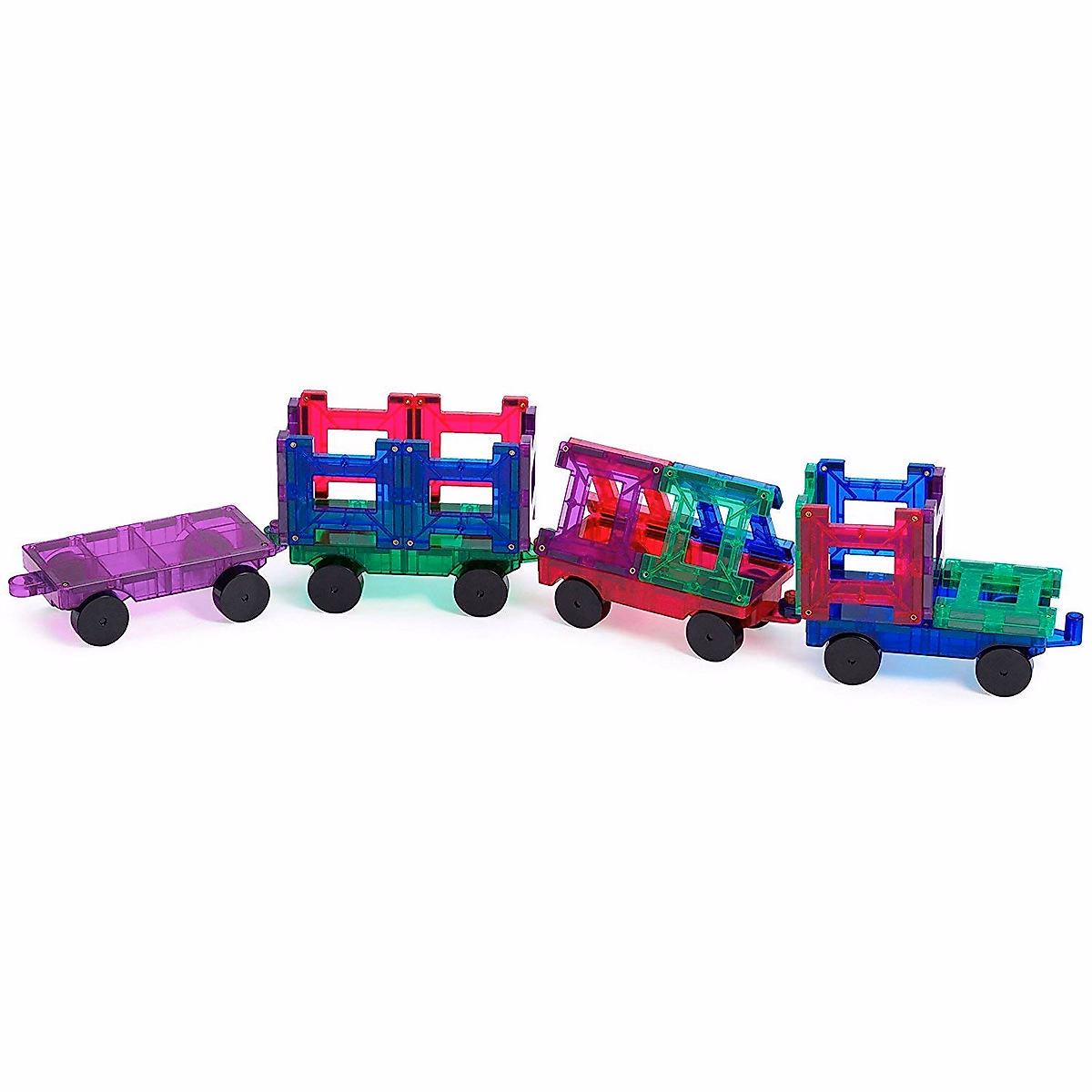 Playmags Magnetic Tiles Train Set, 20 Piece Accessory Set Includes 4 Trains, Stronger Magnets, Building Blocks Add-On, STEM Toys for Kids.