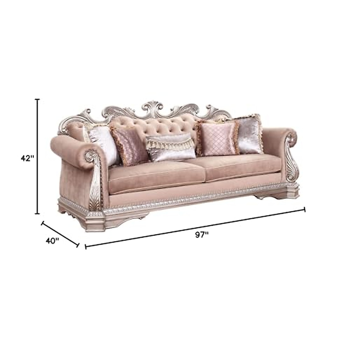 Acme Northville Sofa with 5 Pillows in Velvetand Antique Silver