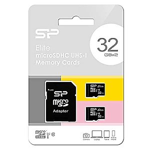Silicon Power Elite 32GB MicroSD Card with Adapter (2 MicroSD + 1 Adapter)