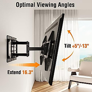 ELIVED TV Wall Mount for Most 37-82 Inch OLED QLED TVs, 8 Ball Bearings Smooth Swivel Extend for Ultra Slim Screens, Full Motion Wall Mount TV Bracket Max VESA 600x400mm, 100 lbs. Fits 16" Wood Studs