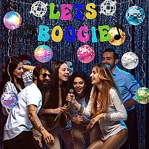 80's 90s Disco Themed Party Decorations Let's Boogie Banner Disco Ball Hanging Swirls Backdrop 70s Hanging Decor For Classroom Throwback Party Decorations Back To 60s 70s 80s 90s Dance Decade Party
