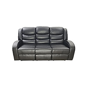 EZLUX 72.5" Leather Sofa 3 Seater, Upholstered Manual Reclining for Home Theater Apartment Living Room Furniture Sets, Black