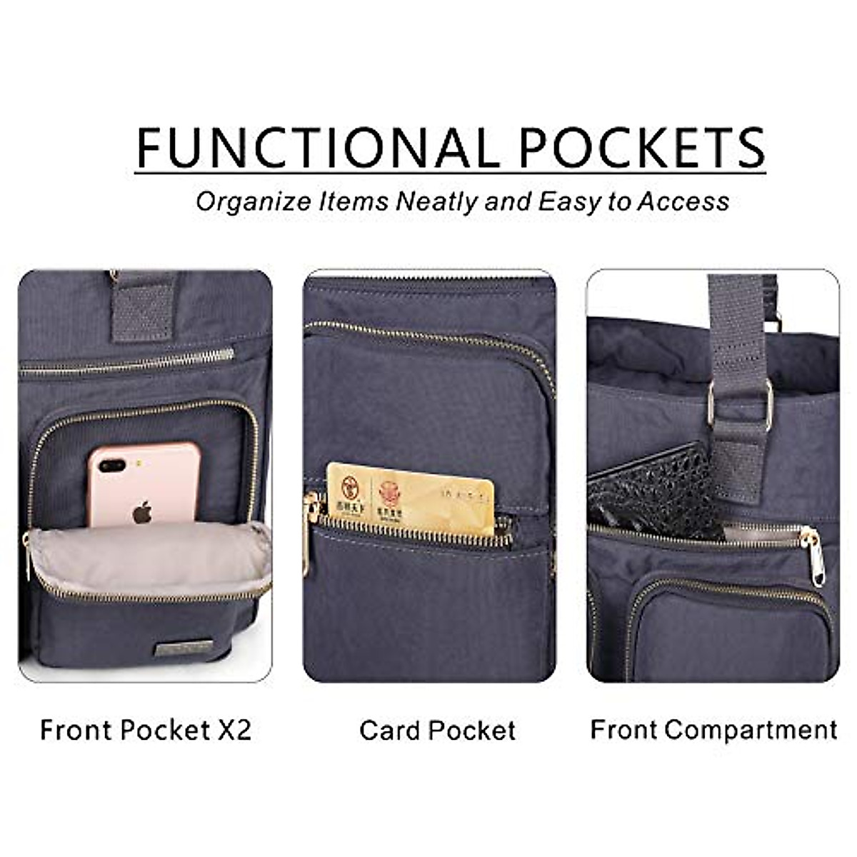 La Packmore Water Repellent Nylon Shoulder Bag Handbag Laptop Bag Teacher Nurse Tote Briefcase Clinical Bag (14-Inch, Charcoal)