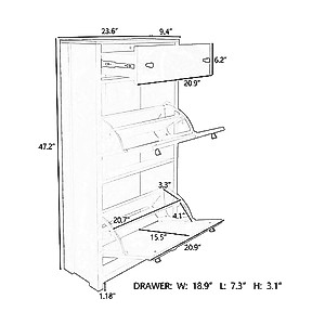 Aiuyesuo Slim Shoe Cabinet Set with 4 Flip Drawers, Wood Grain Pattern Top Shoe Storage Solution with Adjustable Panel, Shoe Rack with 2 Top Storage Drawers for Hallway Entryway (Black-QR0)