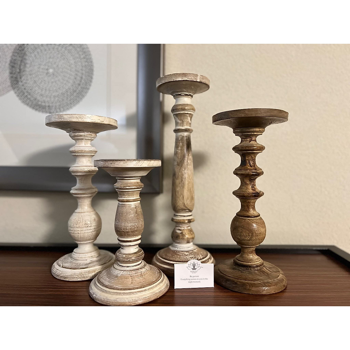 Hosley's 8 Inch High Wood Candle Holder for Pillar Wax Candles Flameless Candle. Distress Finish Candleholder. Ideal Gift for Wedding Party Home Spa Reiki Aromatherapy Candle Gardens O4