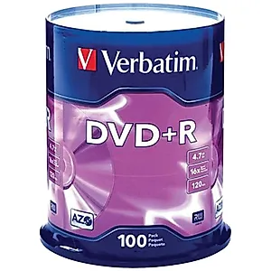 VER95098 - Verbatim AZO DVD+R 4.7GB 16X with Branded Surface - 100pk Spindle