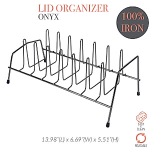 Kitchen Details 8 Section Lid and Plate Organizer | Free Standing | Pot, Pan & Cutting Board Holder | Cabinet Pantry and Countertop Organization | Onyx