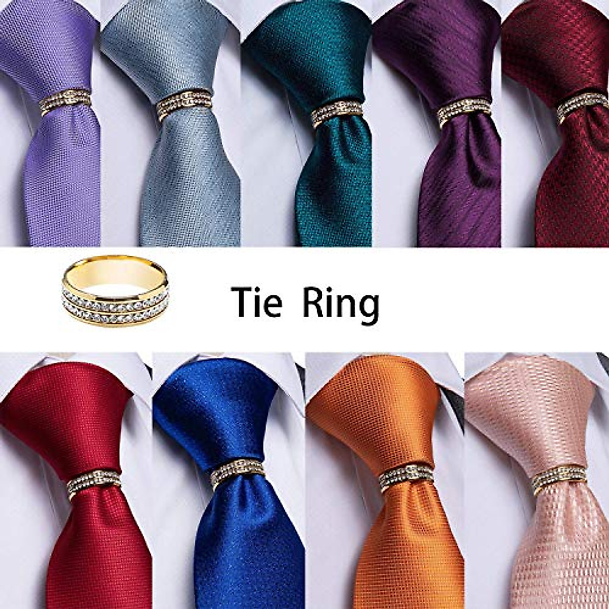 DiBanGu Tie Set for Men Solid Color Necktie, Gold Tie Tack, Gold Tie Ring, Pocket Square, Cufflinks Formal Mens Silk Tie, White