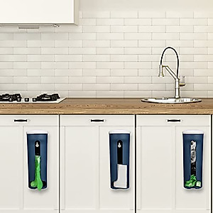 Grocery Plastic Bag Holder and Dispenser for Plastic Bags Wall Mount or Adhesive with 1 Roll Black Trash Bags Garbage Bags, Grocery Bag Holder Cabinet Bag Saver for Plastic Bags Kitchen (Blue)