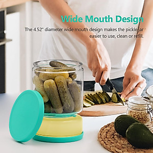 ForTidy Glass Pickle Jar with Strainer Flip - Airtight Olive Container with Silicone Lids, 50.72oz Kitchen Organization Must-Have Versatile Hourglass Jar, BPA-Free, Dishwasher Safe (Green)