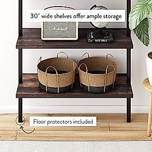 Nathan James Theo 6-Shelf Tall Bookcase, Wall Mount Bookshelf with Natural Wood Finish and Industrial Metal Frame, Nutmeg/Matte Black