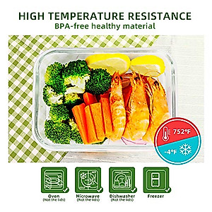 DAS TRUST 5 Pack 36oz Glass Food Storage Container Meal Prep Containers Reusable Fridge Organizers Lunch Container for Adults with Lid Airtight