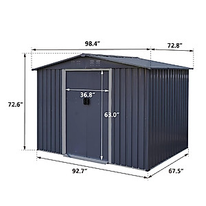 Outdoor Storage Shed 8 x 10 FT Large Metal Tool Sheds, Heavy Duty Storage House with Sliding Doors with Air Vent for Backyard Patio Lawn to Store Bikes, Tools, Lawnmowers Grey (8 x 6 FT)