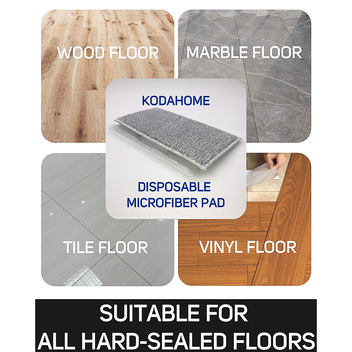 Kodahome Replacement Mop Pads for Shark Vacmop VM252 VM250 QM250 VM200 VM190 Disposable Hard Floor Vacuum Mop Pad Refills, for Daily & Polishing as Long Soft Microfiber (Gray 8 Count)