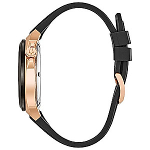 Bulova Men's Classic Maquina Rose Gold Stainless Steel 3-Hand Automatic Watch with Black Silicone Strap, Skeleton Dial Style: 98A177