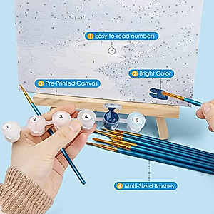 Ninonly 4 Pack Paint by Number for Adults Framed Canvas, DIY Arts and Crafts for Adults Beginner with Wooden Easel, Paint Brushes, Acrylic Paint Set for Home Wall Decor, 9 * 12 Inch