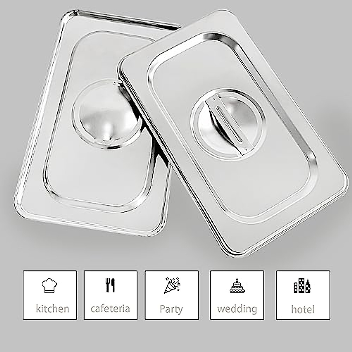 UEJYWUY 8 Pack 1/9 Size Stainless Steel Steam Table Pan Cover, Stackable Steam Table Lids with Handle, Hotel Pan Cover for Steam Table Pan, Buffet Pan, Roasting Pan