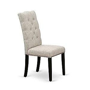 East West Furniture HBEL5-ABK-35 5 Piece Kitchen Table & Chairs Set Includes a Round Dining Room Table with Pedestal and 4 Doeskin Linen Fabric Upholstered Chairs, 42x42 Inch, Wirebrushed Black