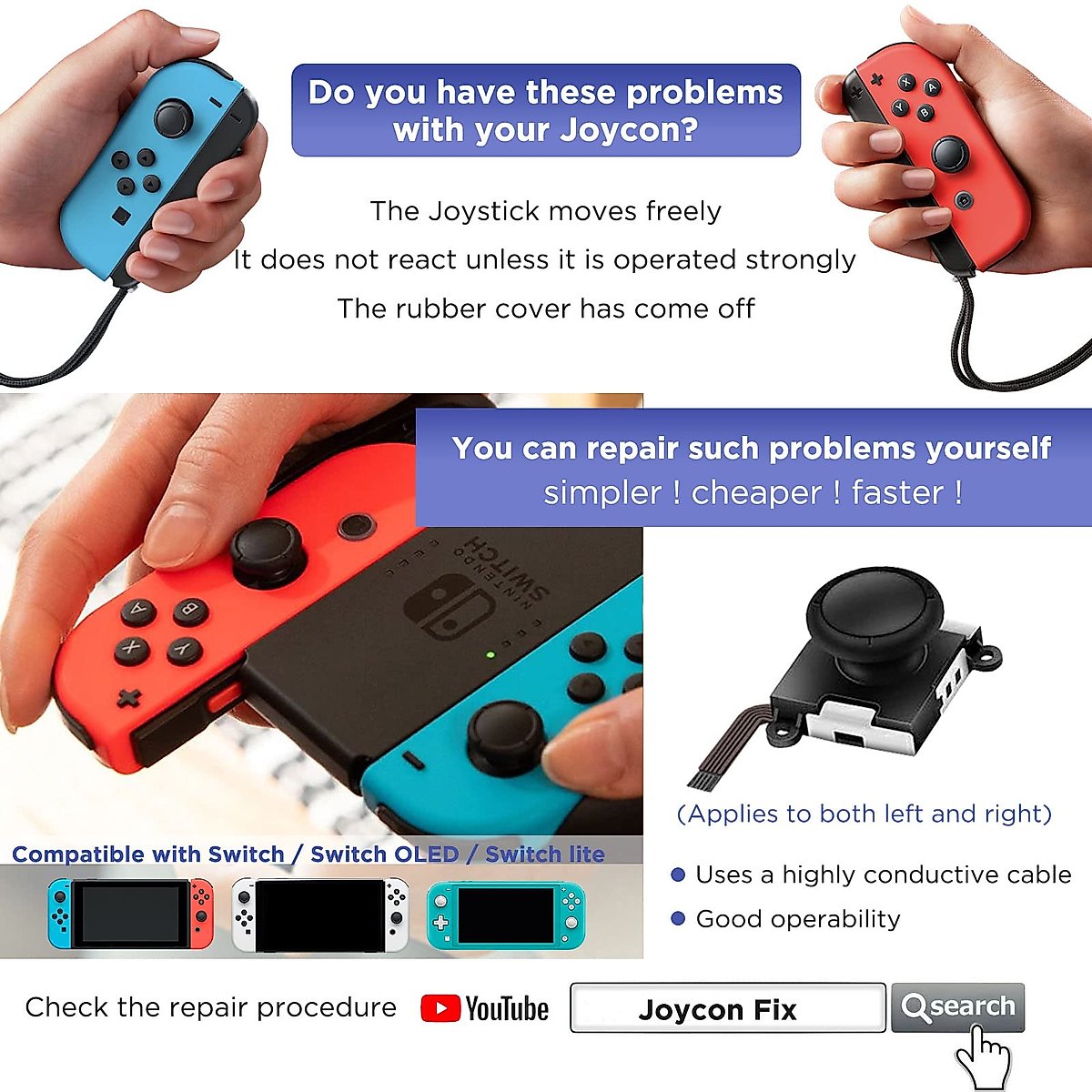 GeeRic, Joycon Joystick Replacement, 34 PCS Joycon Repair Kit Compatible with Switch OLED, Joycon Repair Kit Joystick Replacement Parts Set Compatible with Switch